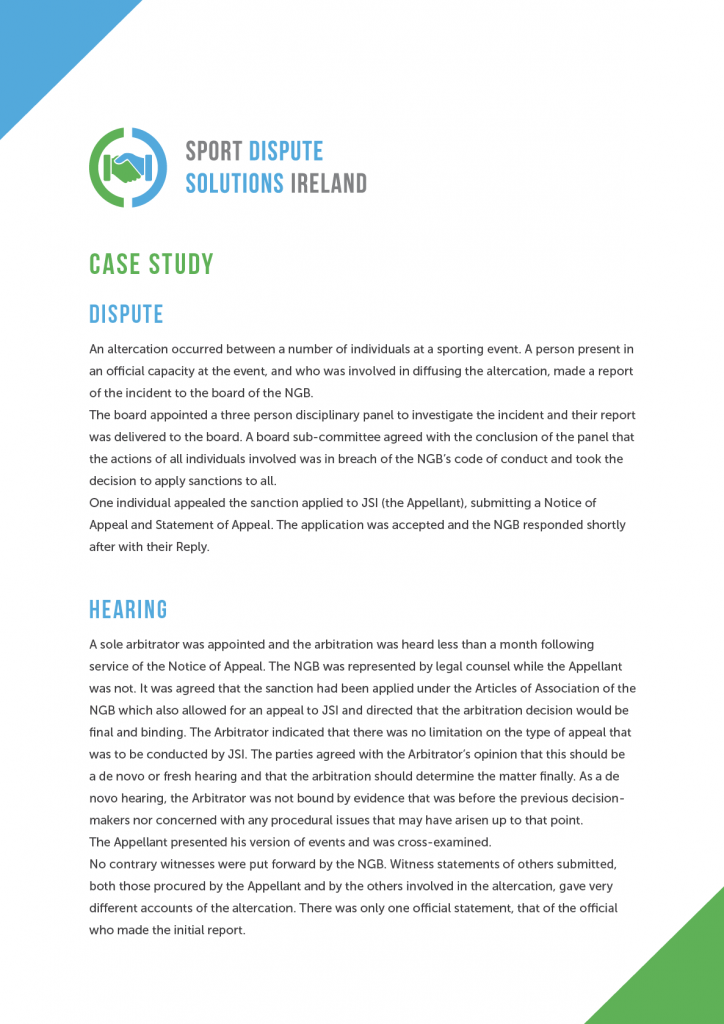 Case Studies | Sport Dispute Solutions Ireland